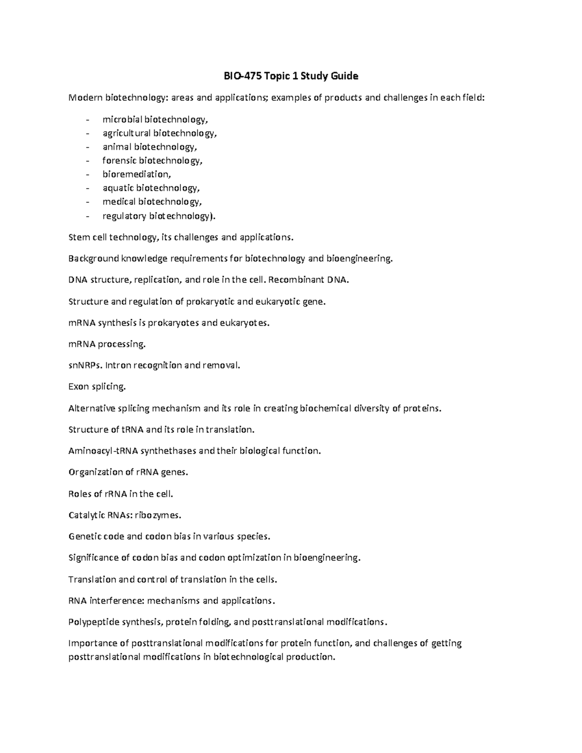 Lecture Notes for Academic School year - BIO-475 Topic 1 Study Guide ...