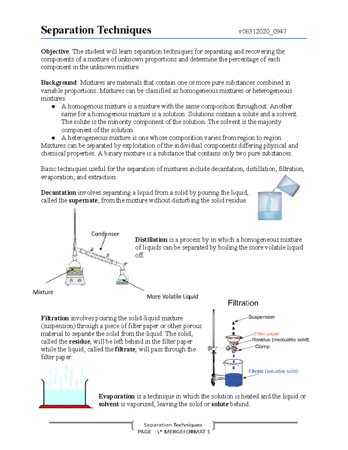 Lab - :) j - Separation Techniques v08312020_ Objective: The student ...
