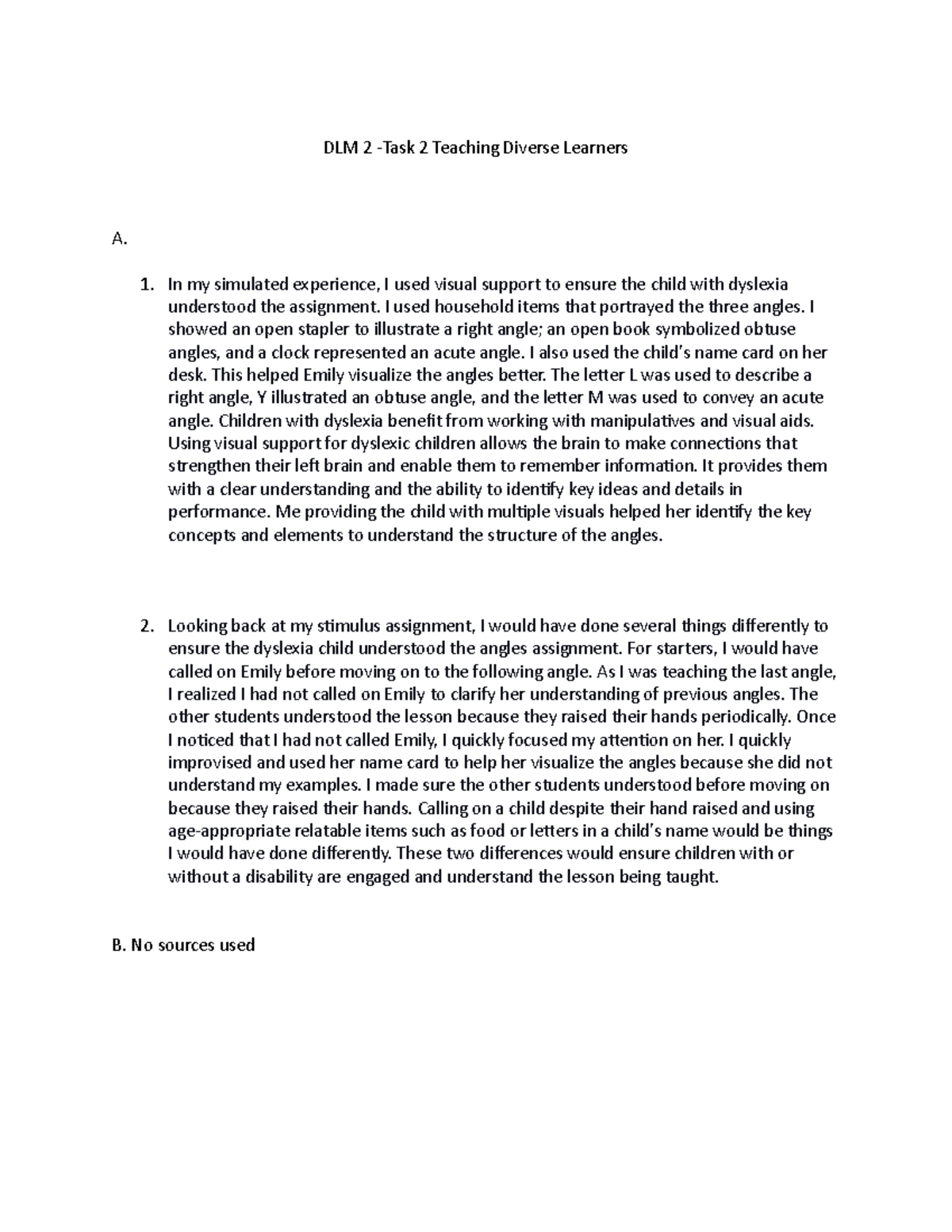 Task 2 Teaching Diverse Learners - DLM 2 -Task 2 Teaching Diverse ...