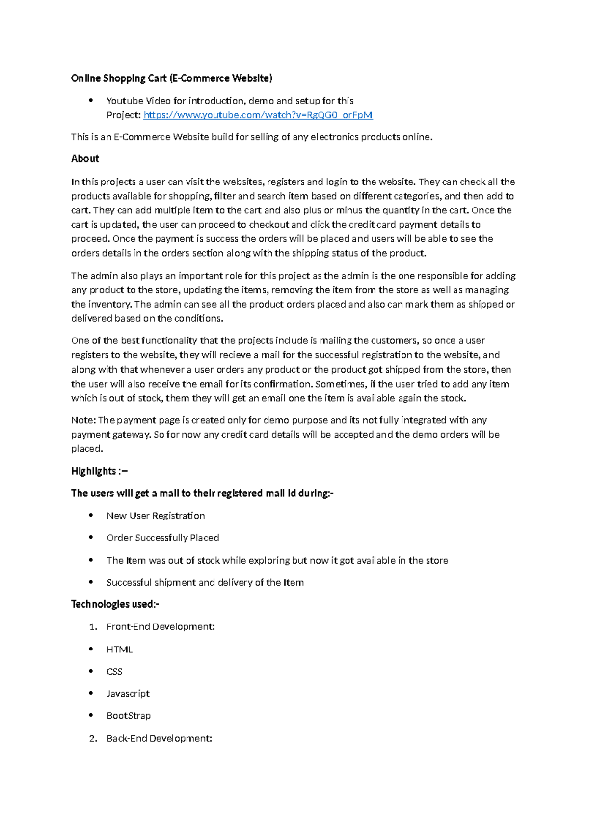 Online Shopping Cart Project - Online Shopping Cart (E-Commerce Website ...