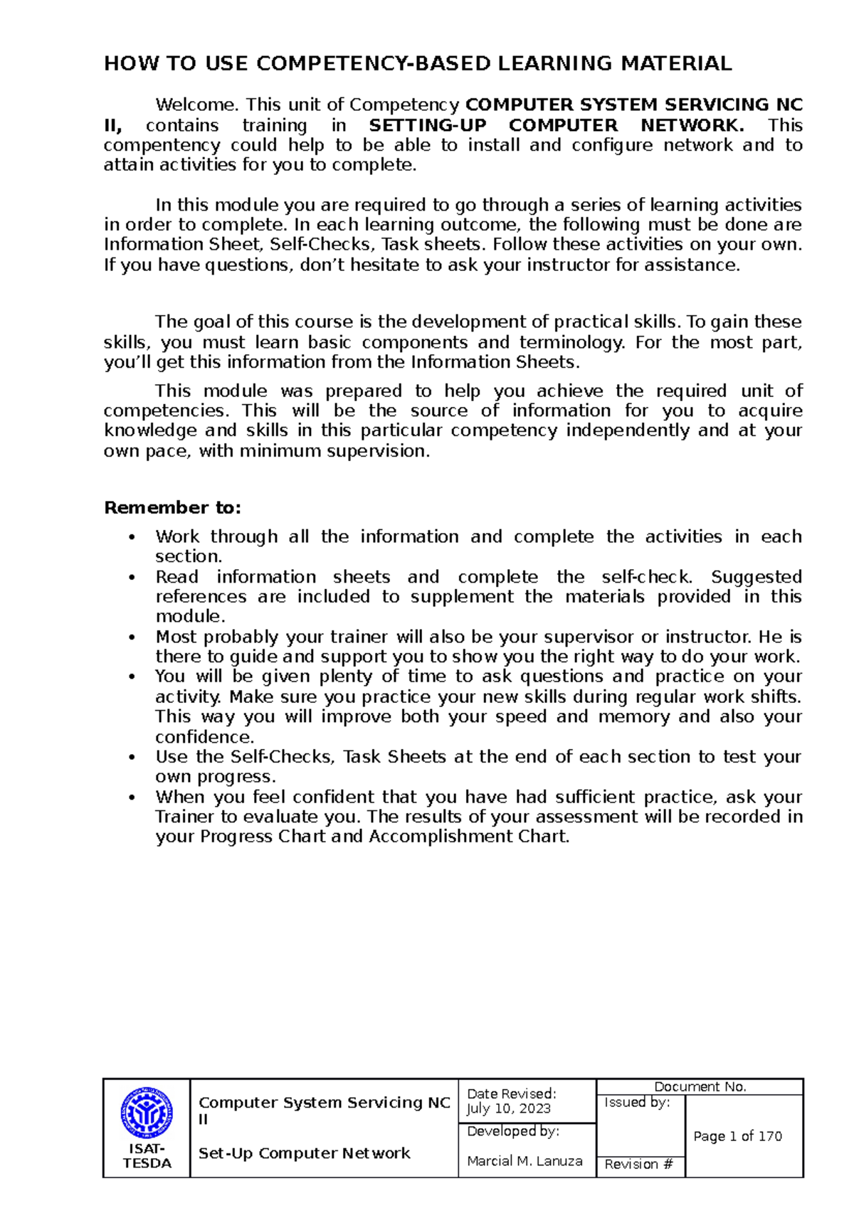 CBLM-f INAL - You can access Free - HOW TO USE COMPETENCY-BASED LEARNING MATERIAL Welcome. This ...