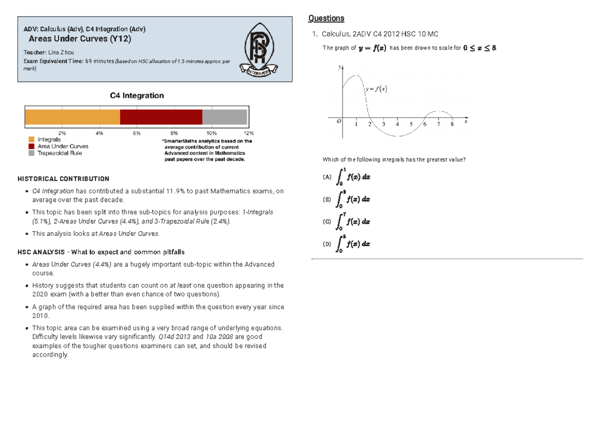 5. Integration - Areas under curves Part 1 (band 4 Questions Only ...