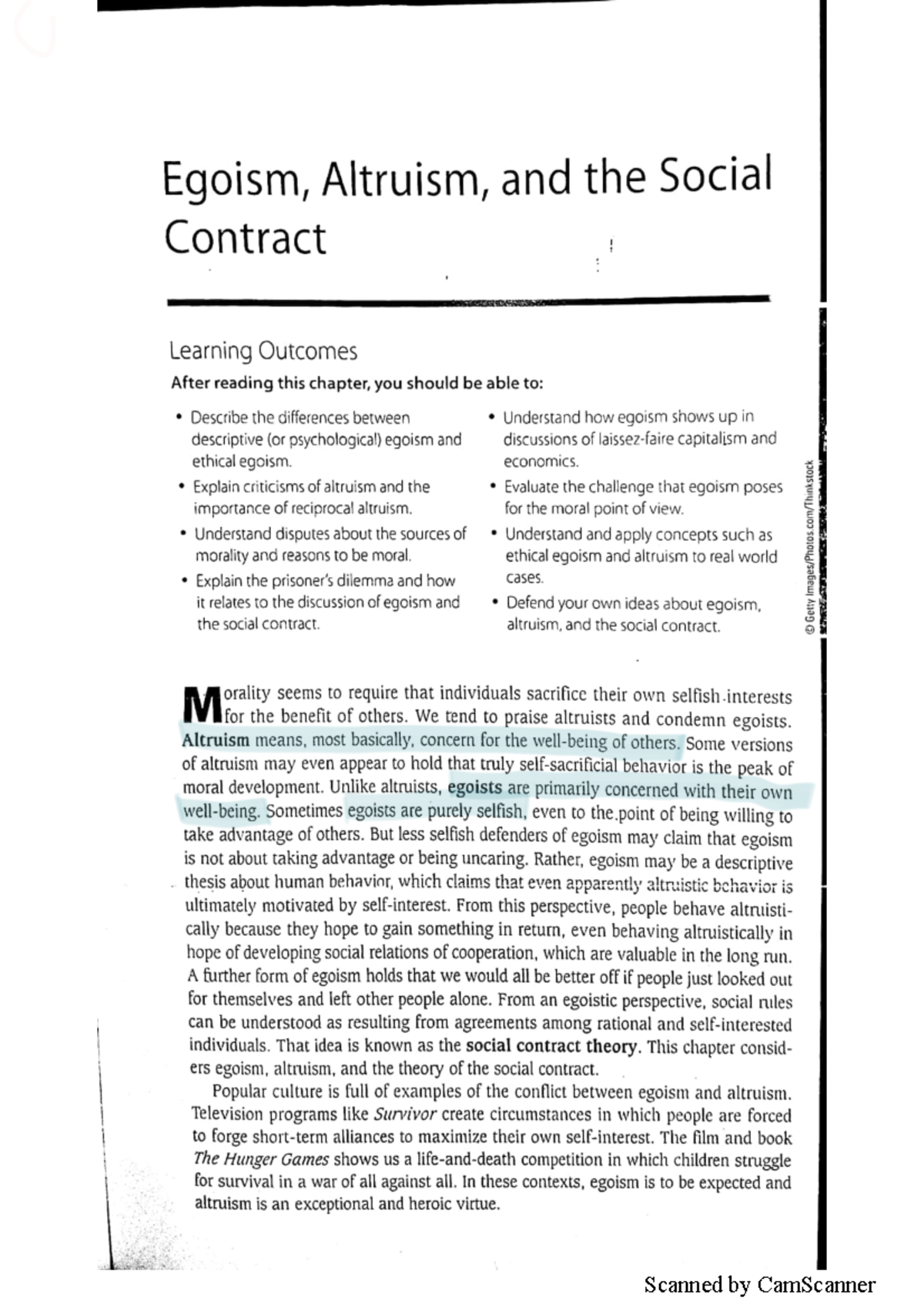 Egoism, Altruism, and the Social Contract - Ethics - Studocu