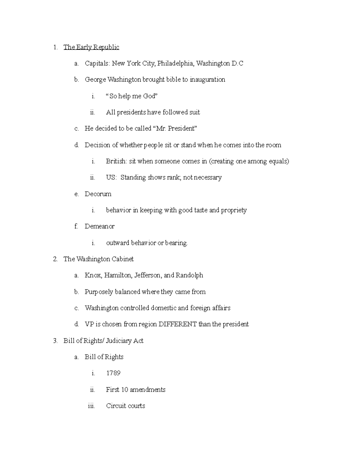 History Exam 2 - Includes the early republic, Washington's Cabinet ...