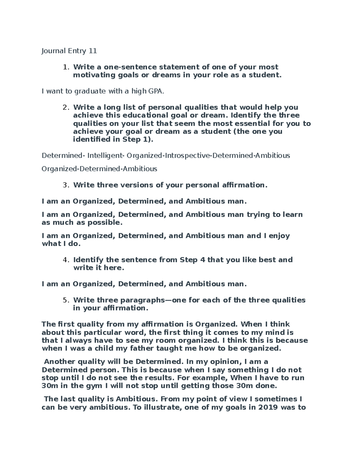 Journal Entry 11 - Journal Entry 11 Write a one-sentence statement of ...