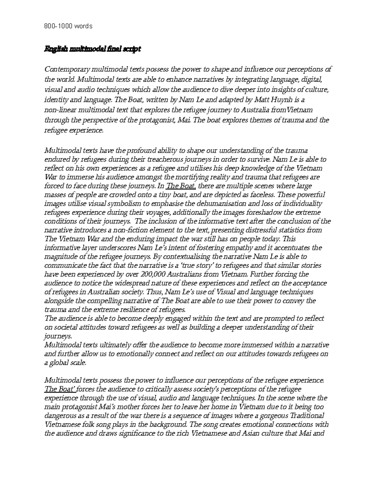 The Boat, Multimodal script - Studocu