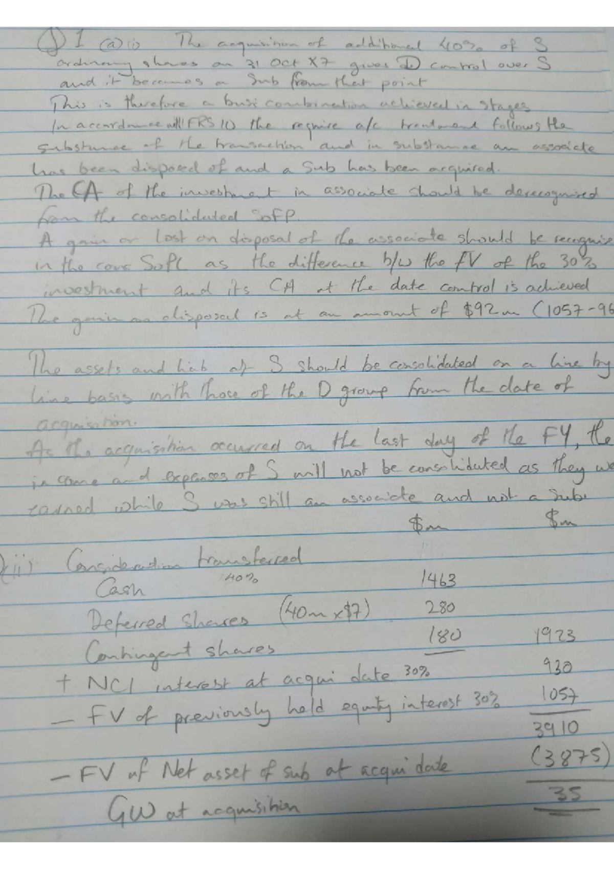 Goodwill calculation example - 1 a (i) The acquisition of additional of ...