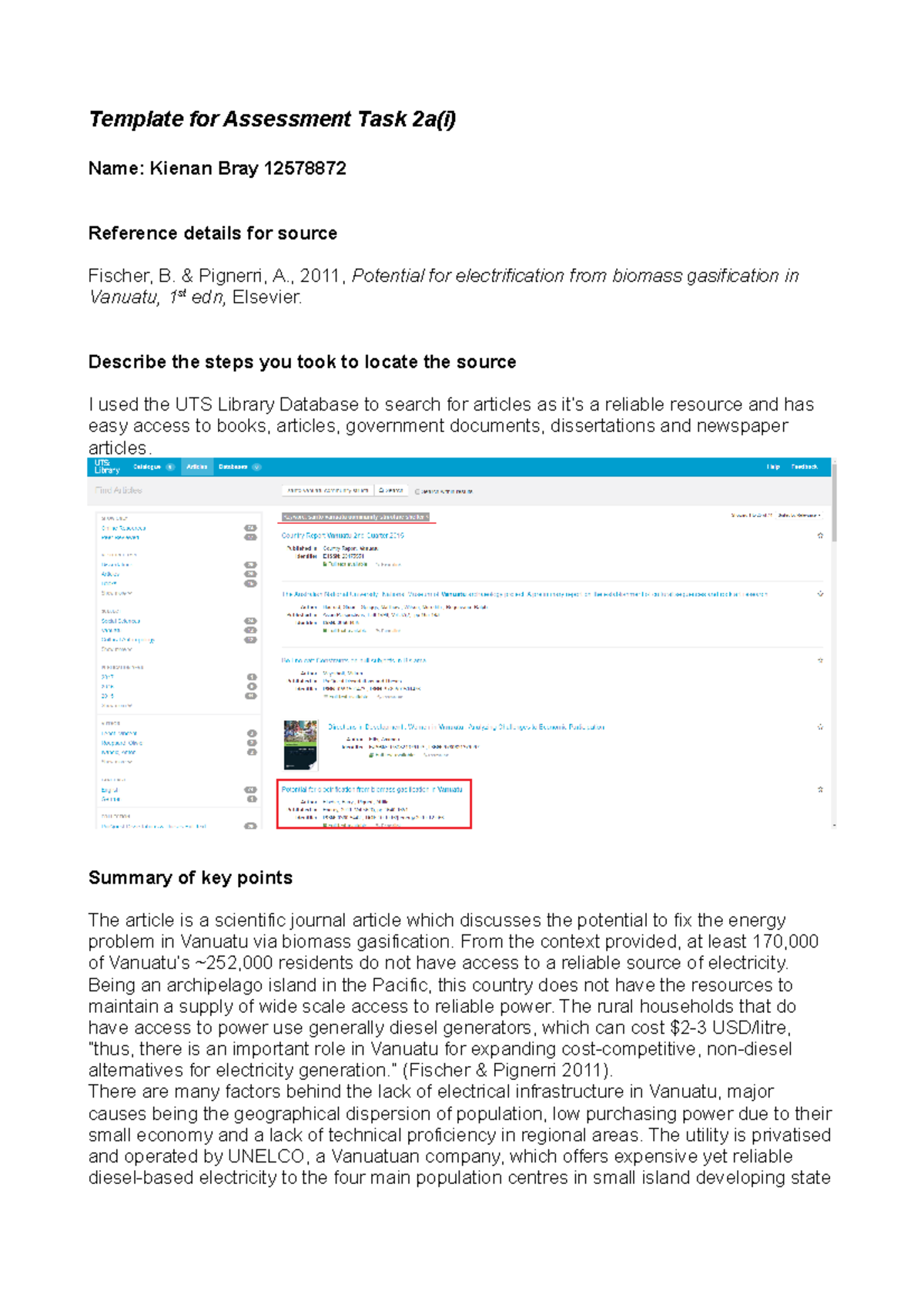 Referencing Assignment 2ai - Template for Assessment Task 2a(i) Name: Kienan Bray 12578872 ...