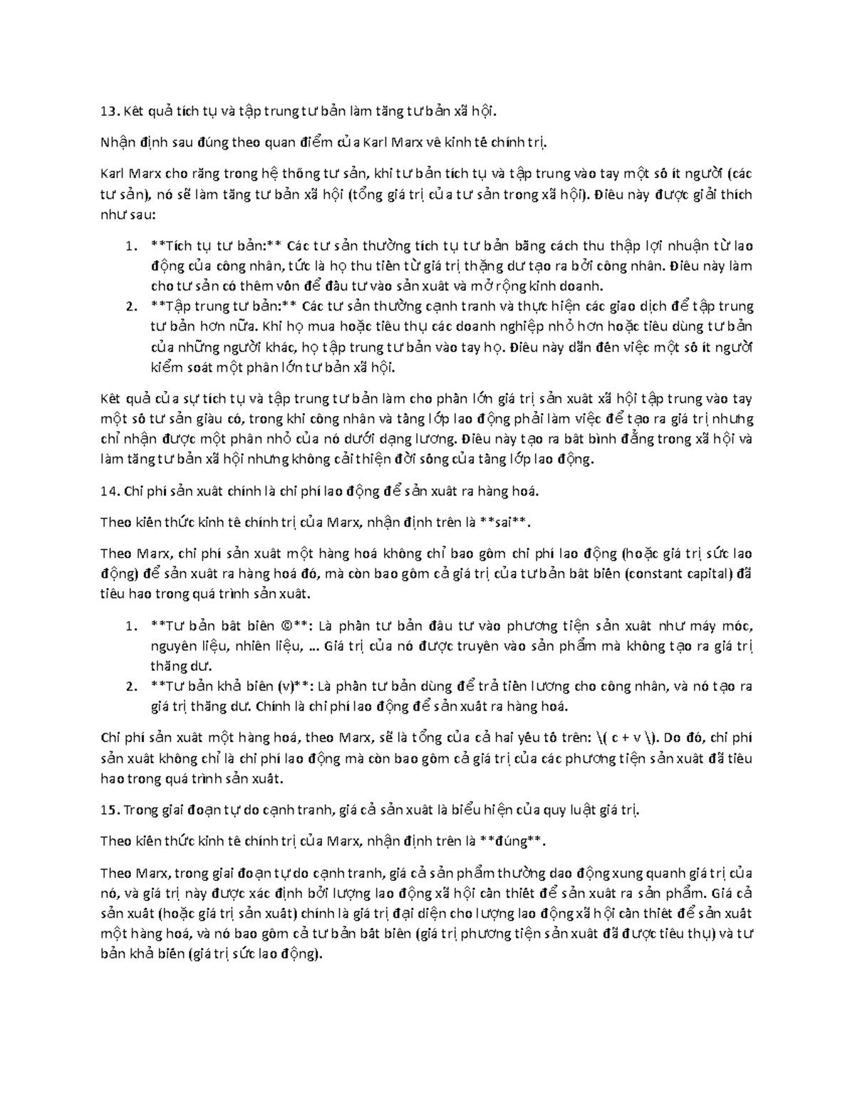 KTCT - Câu hỏi nhận định - Kếết qu ả tích t ụ và t ập trung t ư b ản làm tăng t ư b ản xã h ội ...