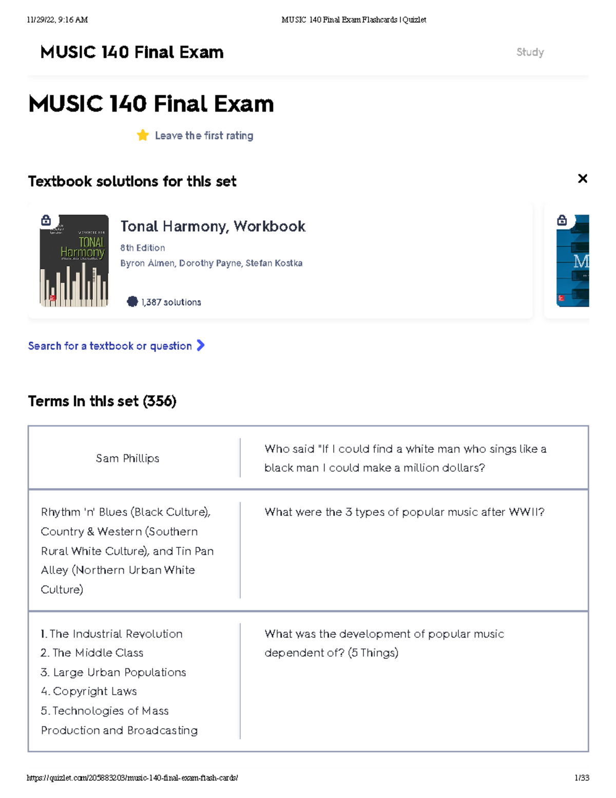 Music 140 Final Exam Flashcards Quizlet - MUSIC 140 Final Exam Leave ...