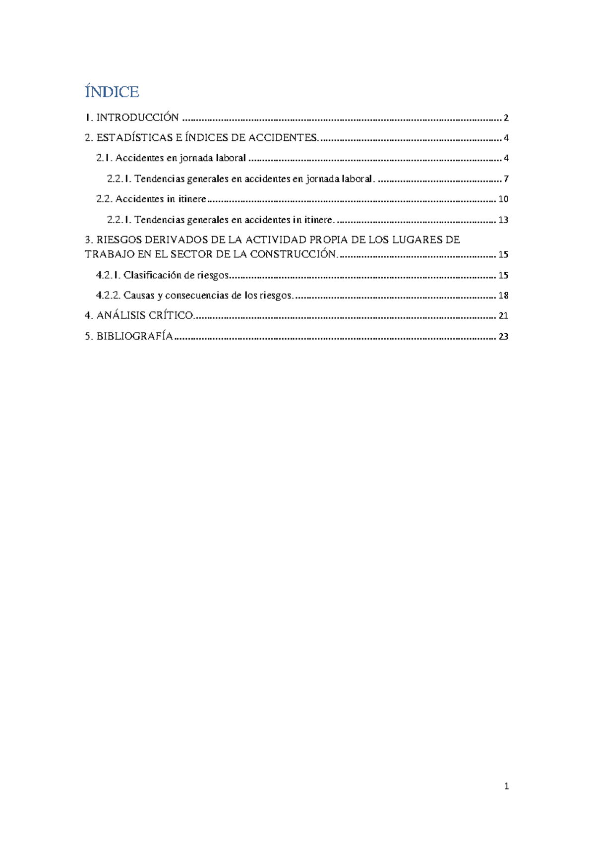 Seguridad y salud en el trabajo-Construcción - ÍNDICE INTRODUCCIÓN ESTADÍSTICAS E ÍNDICES DE ...