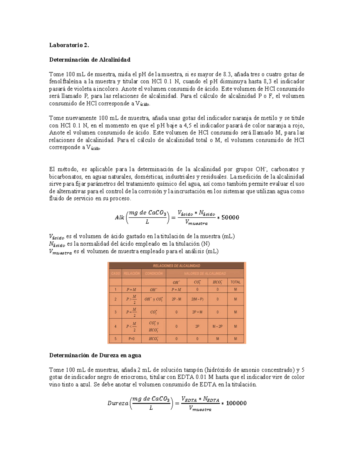 Laboratorio 2 - Determinación de Alcalinidad Tome 100 mL de muestra ...