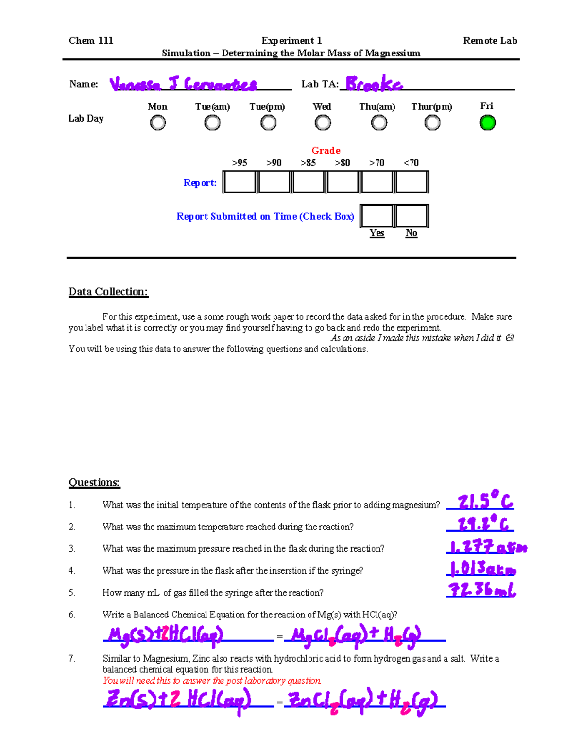 CHEM 111 - Experiment Lab 1 - Chem 111 Experiment 1 Simulation ...