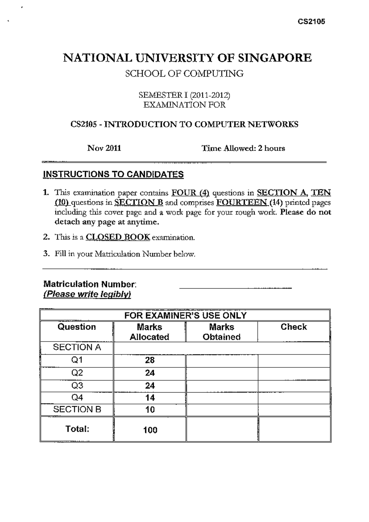 1112SEM1-CS2105 (Sec A) Practice - CS2105 - Studocu