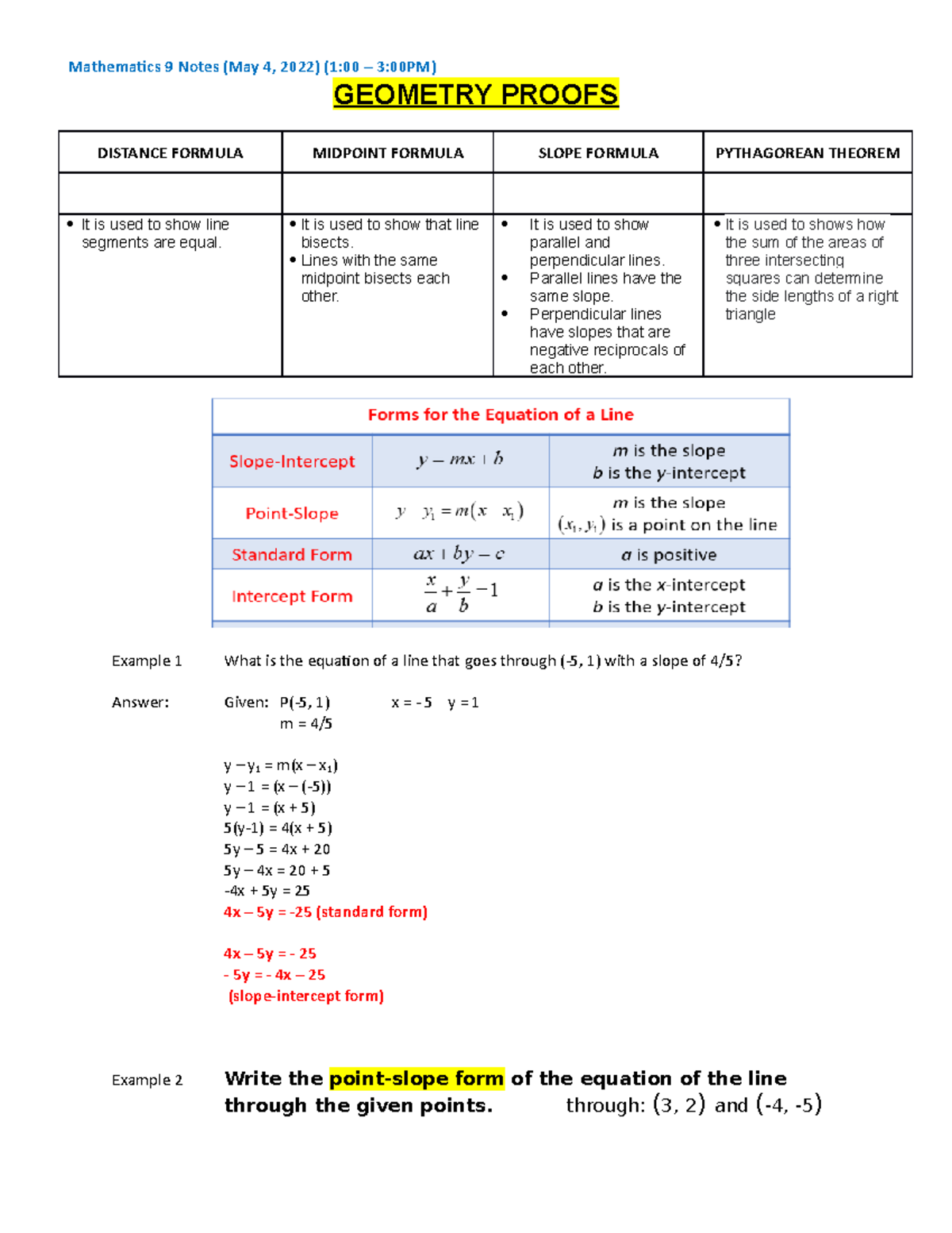 Geometry Proofs - Mr. D - GEOMETRY PROOFS DISTANCE FORMULA MIDPOINT ...