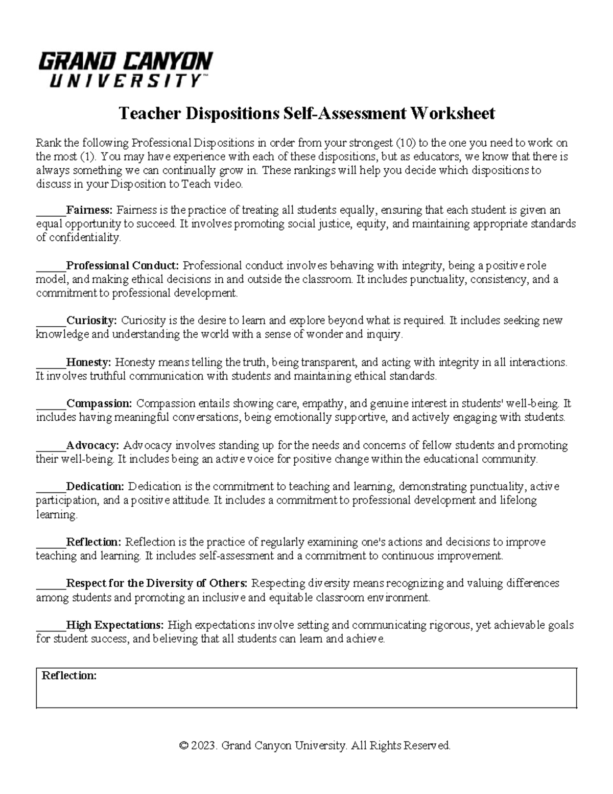 ECS 501 RS T4 Teacher Dispositions Self Assesment Worksheet - Teacher ...