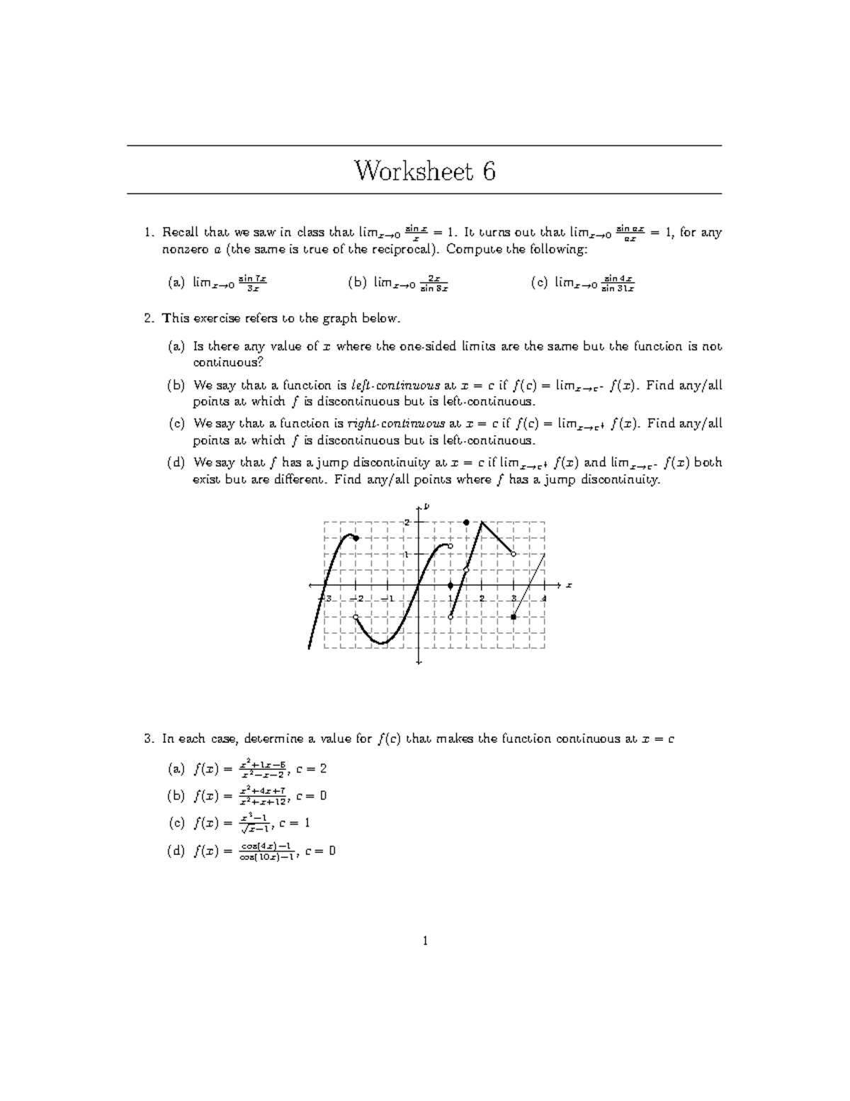 WS06 - Limit points of discontinuities on graphs - Worksheet 6 Recall ...
