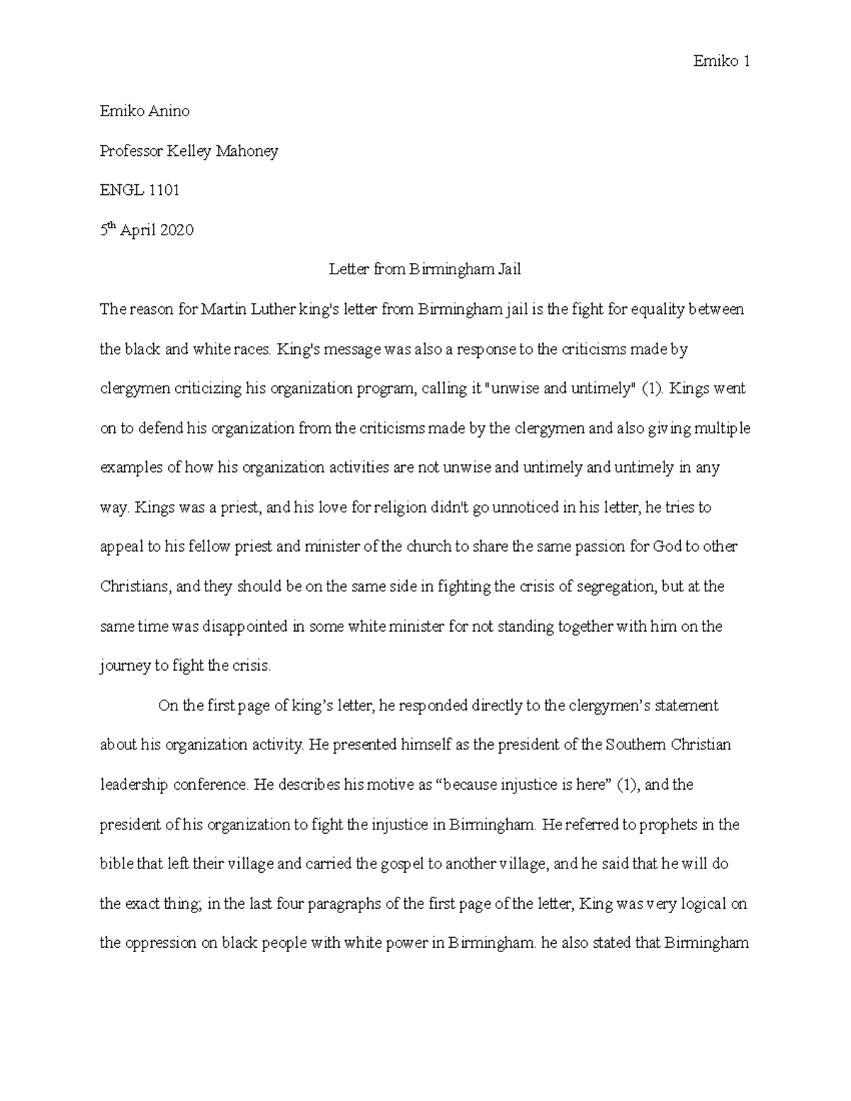 Martin luther king letter - King's message was also a response to the ...