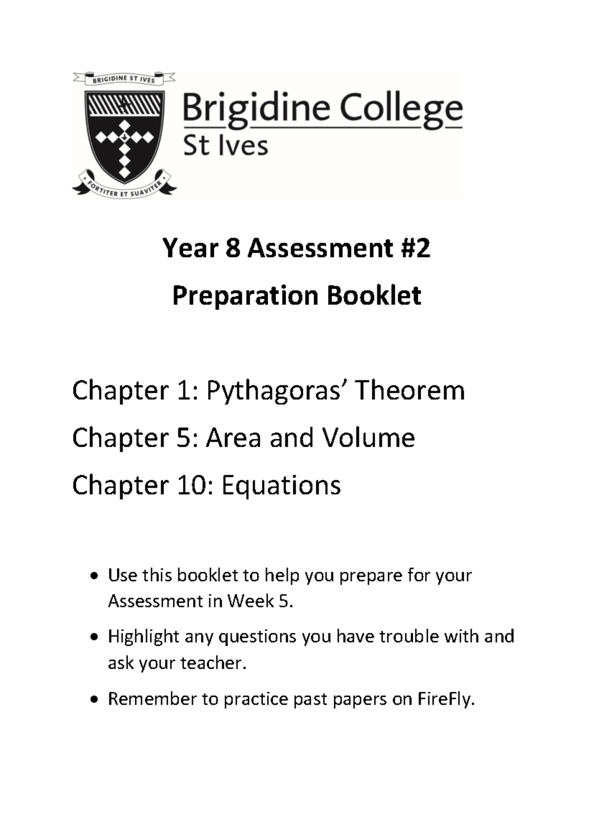 2021 Yr 8 Prep Book - Half Yearly - Year 8 Assessment Preparation Booklet Chapter 1: Pythagoras ...