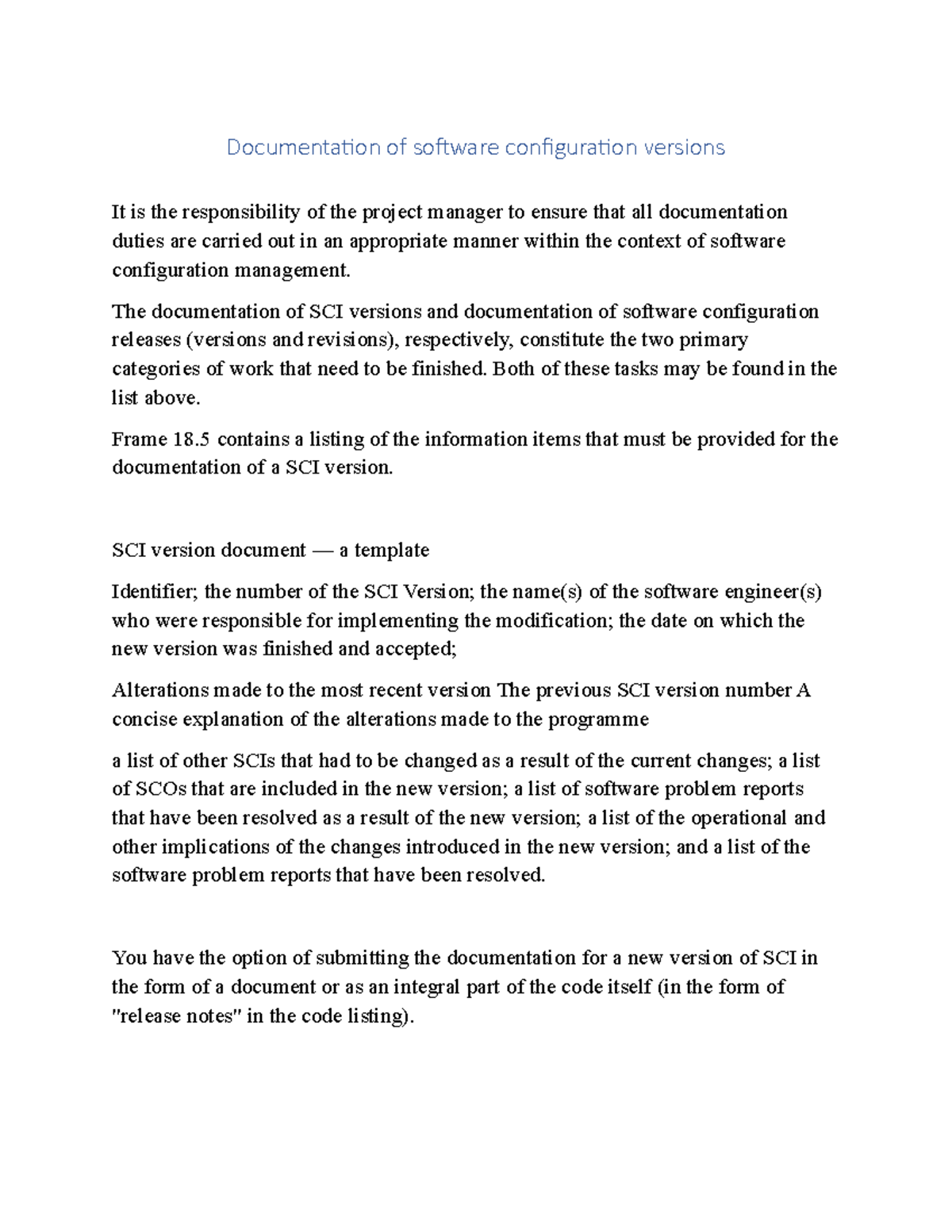 Documentation of software configuration versions - The documentation of ...