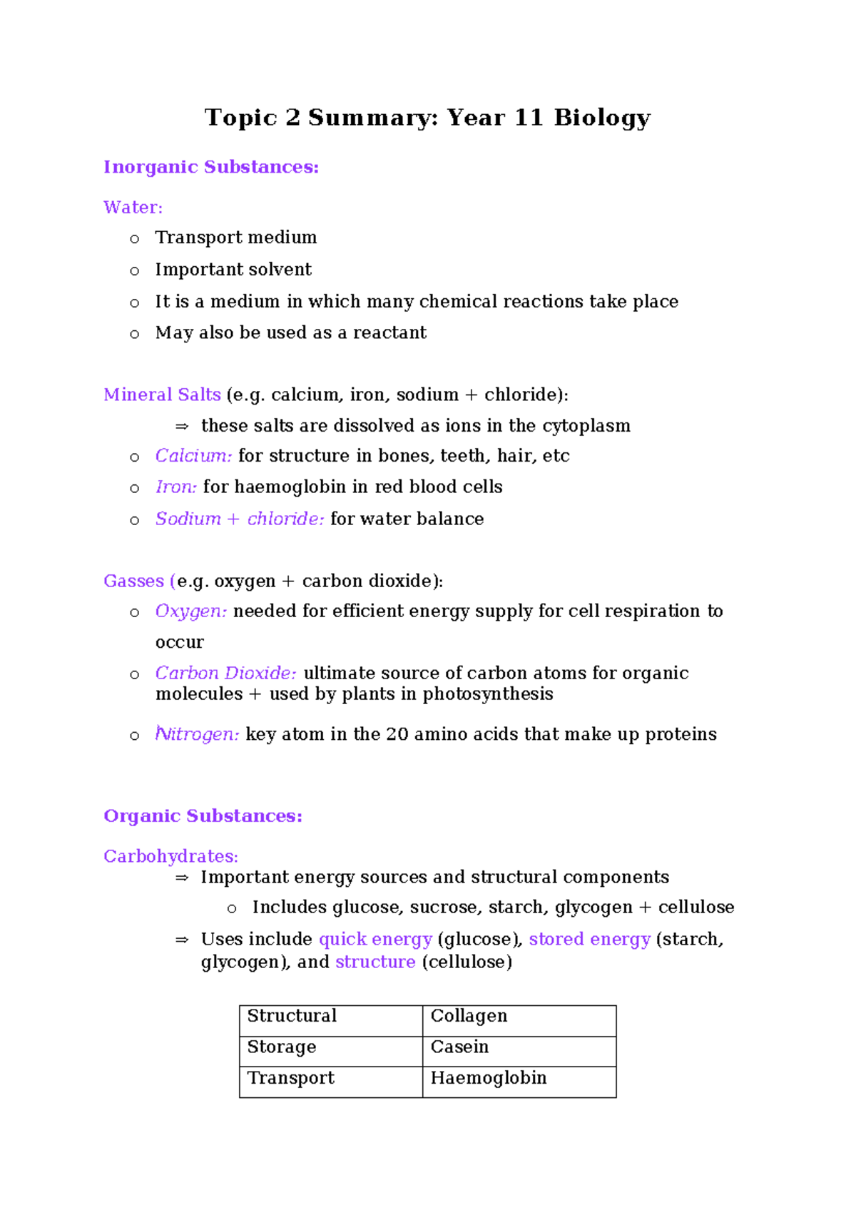 Term 1 Topic 1 Biology Summary Year 11 - Topic 2 Summary: Year 11 ...