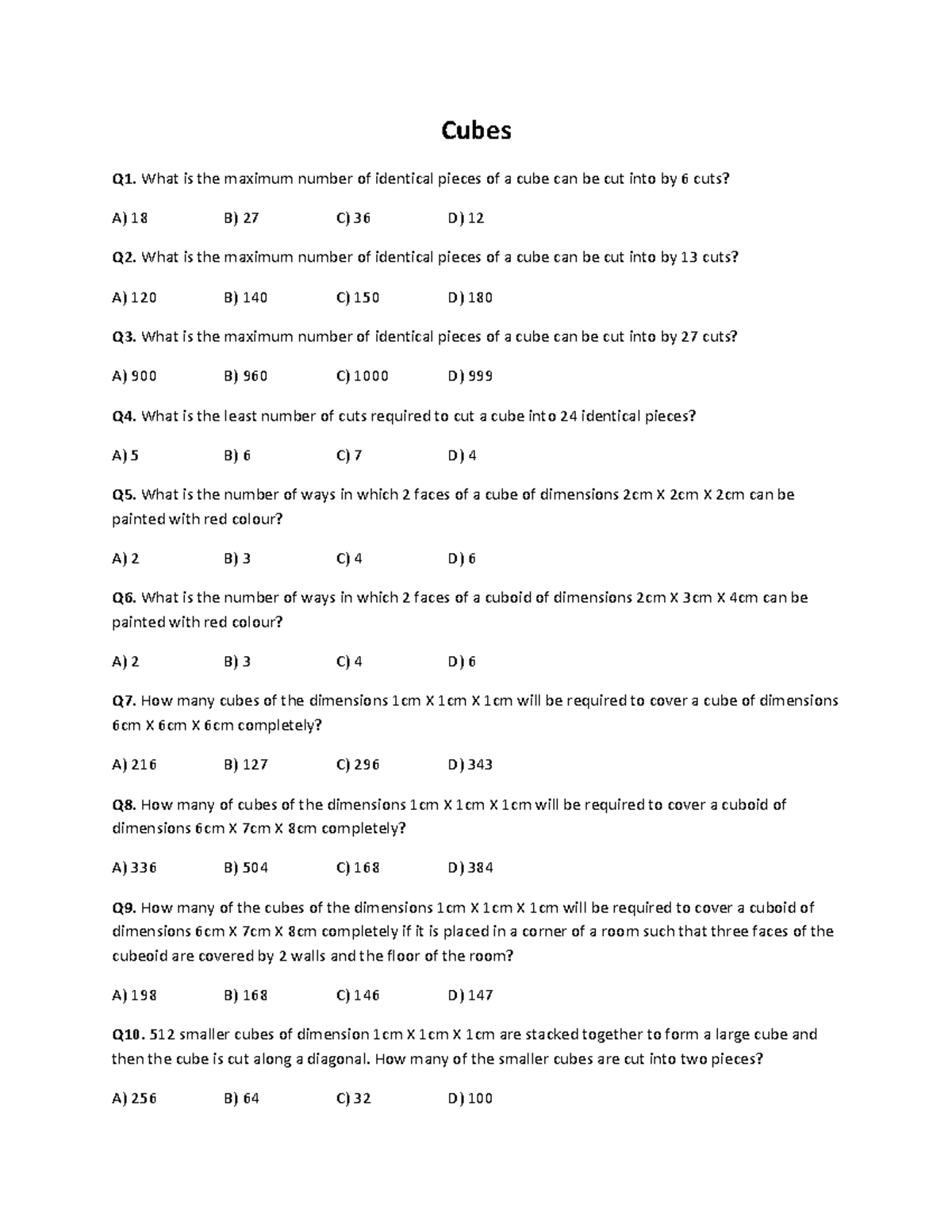 Cubes - Cubes Q1. What is the maximum number of identical pieces of a ...