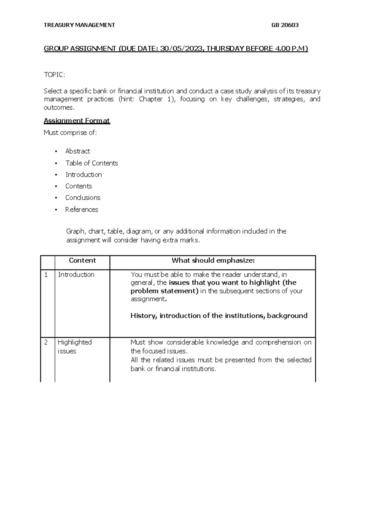 Group Assignment guidelines - GROUP ASSIGNMENT (DUE DATE: 30 / 05 /202 3 , THURSDAY BEFORE 4 P ...