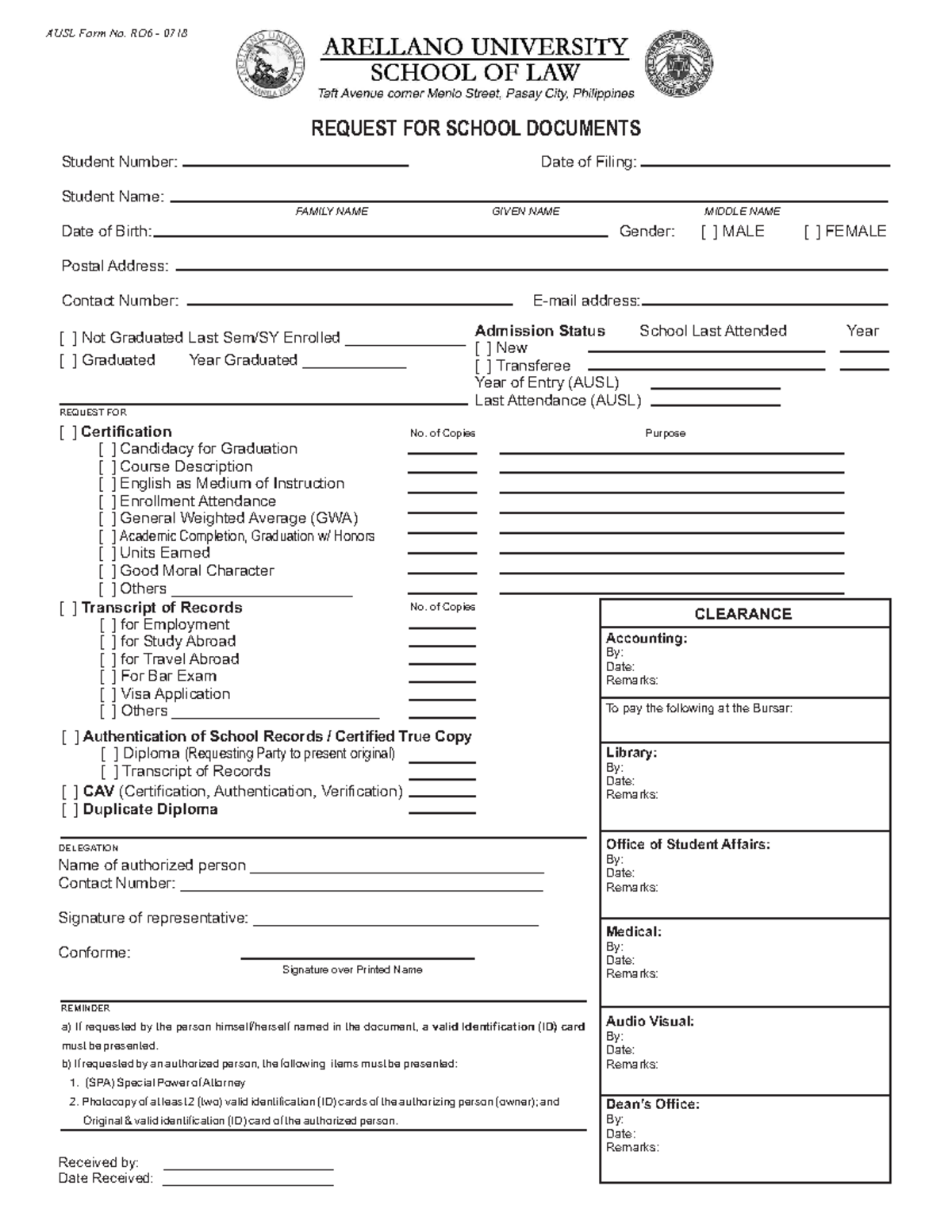 RO6 - R026 - REQUEST FOR SCHOOL DOCUMENTS Received by ...