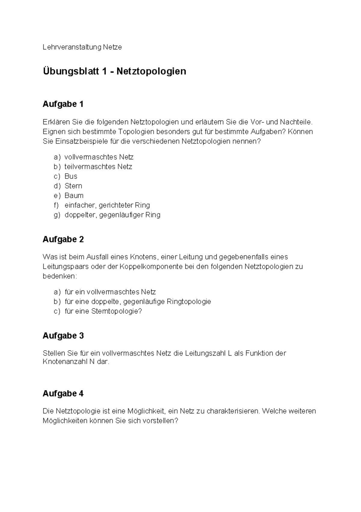Uebungsblatt 1 Netze ue01-netztopologien - Lehrveranstaltung Netze ...