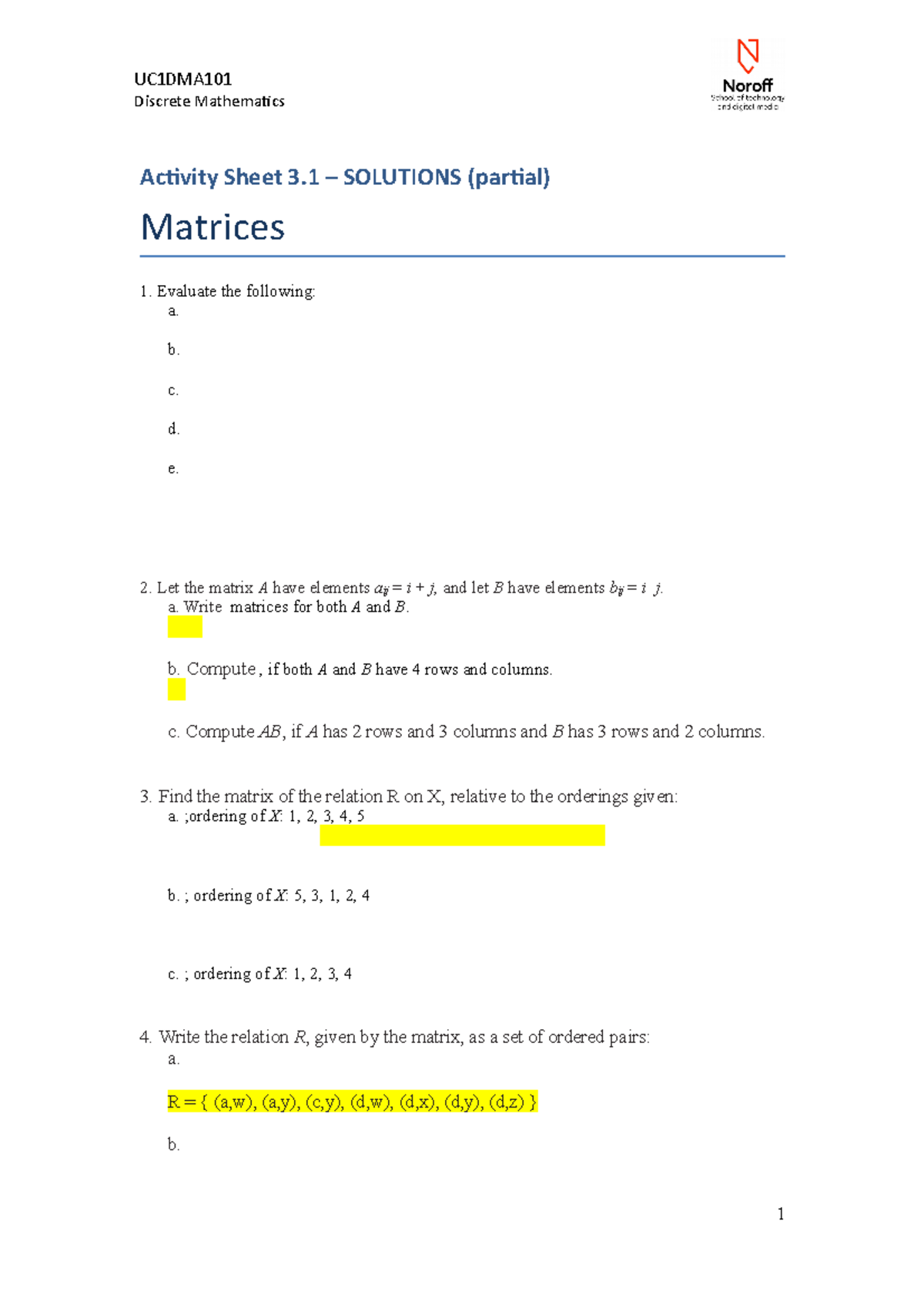 Tutorial 3 - Fasit - UC1DMA Discrete Mathematics Activity Sheet 3 ...