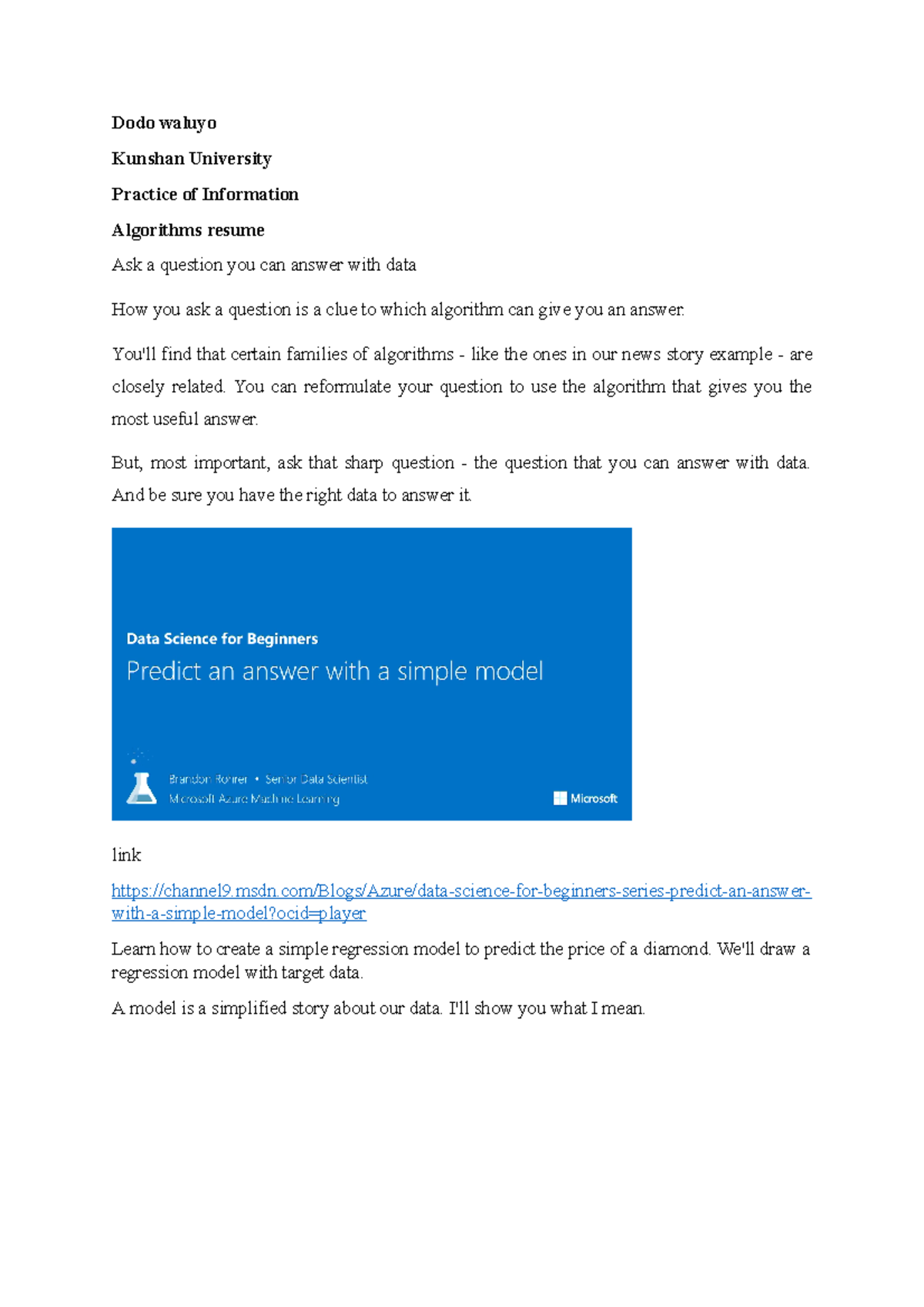 Dodo waluyo assignment POI Alogarithms resume 6 - Dodo waluyo Kunshan University Practice of ...