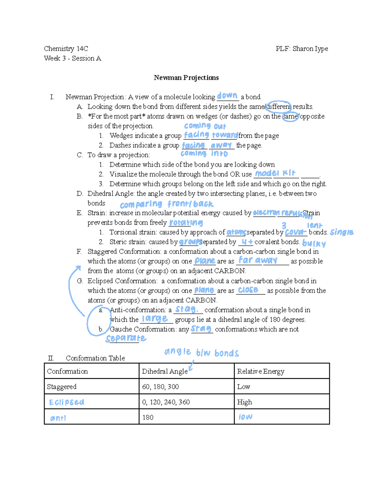 Week 3, Session A - Practice worksheet - Chemistry 14C PLF: Sharon Iype ...