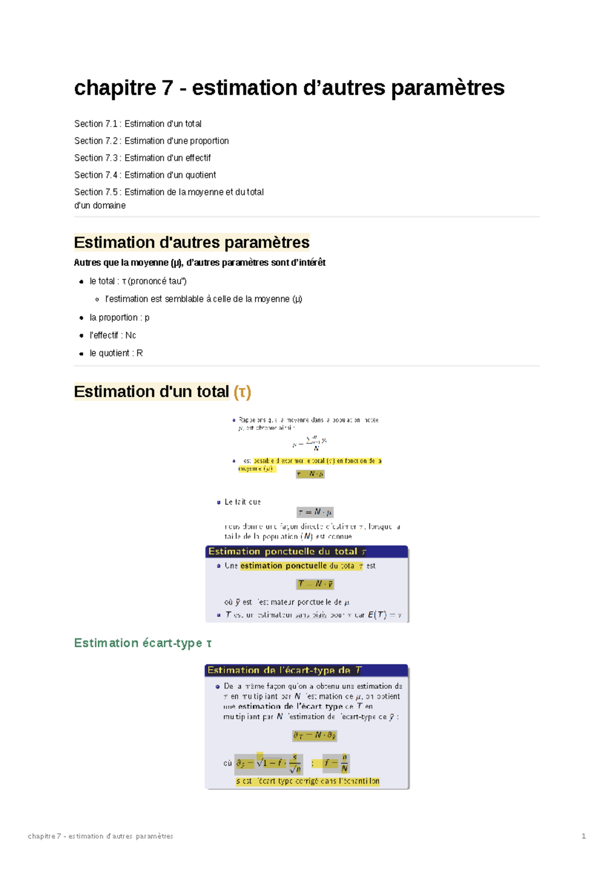 Chapitre 7 - estimation d’autres paramètres - chapitre 7 - estimation d’autres paramètres ...