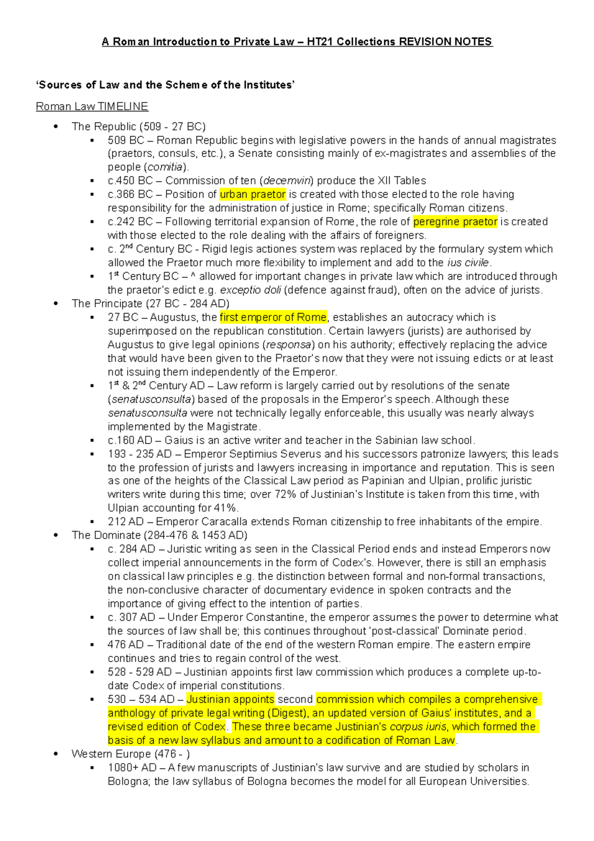 Roman Law 'all you need' Revision Notes - ‘Sources of Law and the ...
