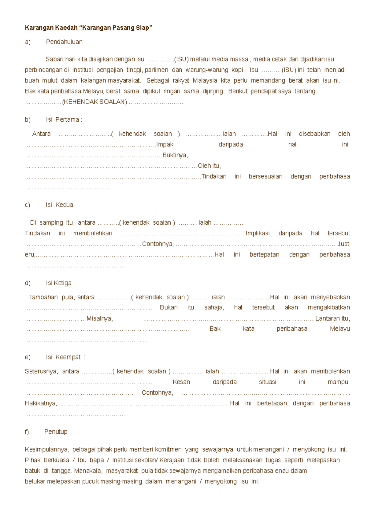Karangan kaedah pasang siap - Karangan Kaedah “Karangan Pasang Siap” a ...