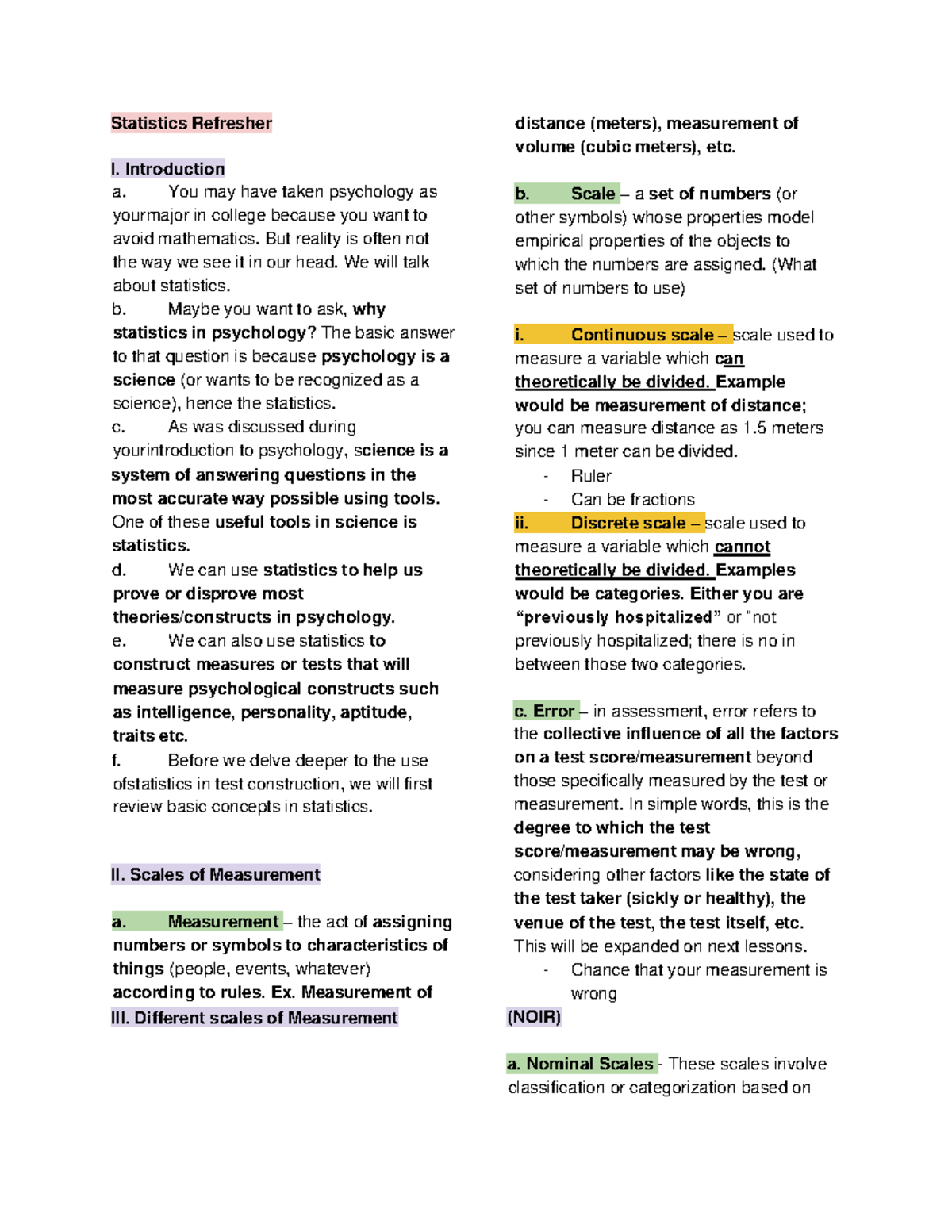 Chapter 3 Statistics Refresher - Statistics Refresher I. Introduction a ...