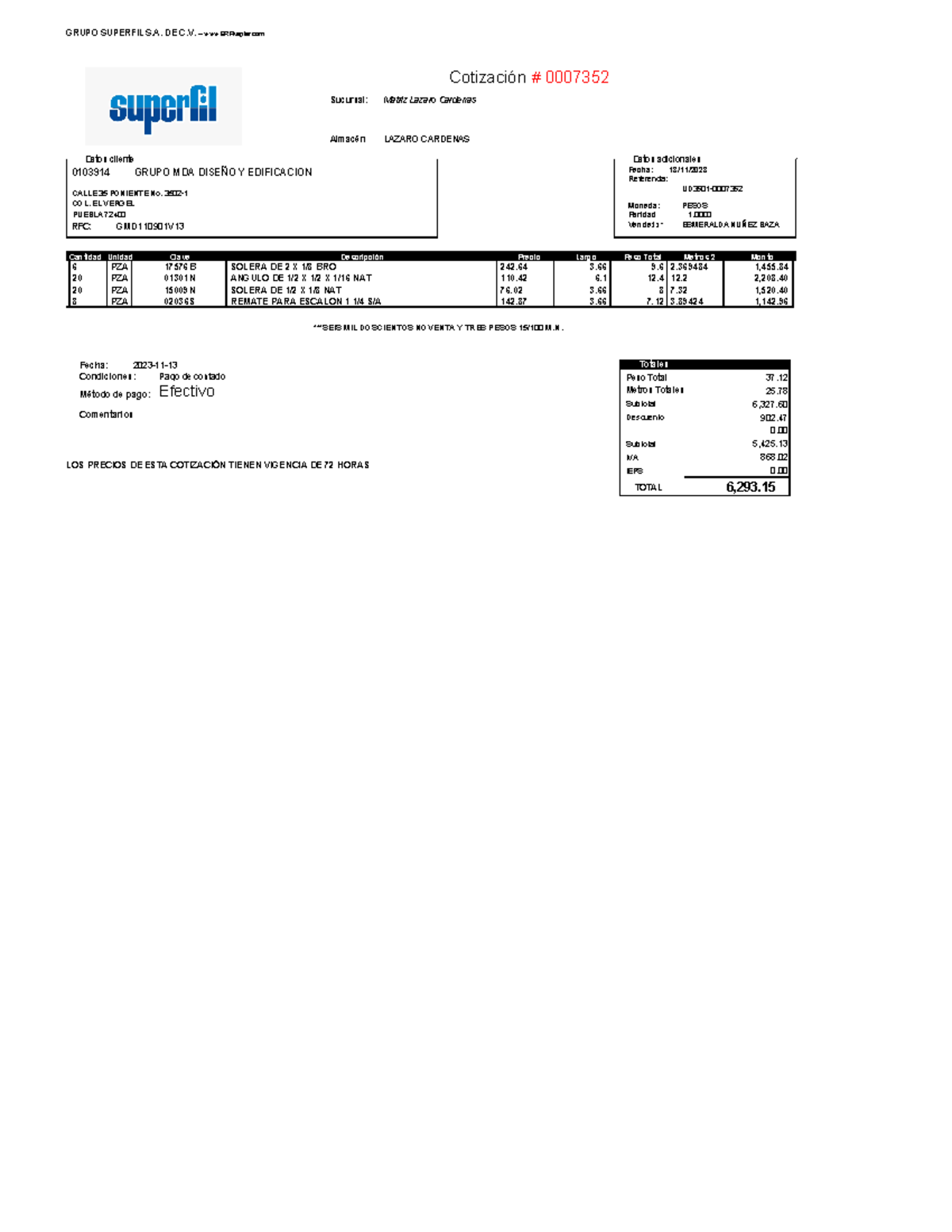 7352 - ayufa mucho - Cotización # 0007352 Sucursal: Matriz Lazaro ...
