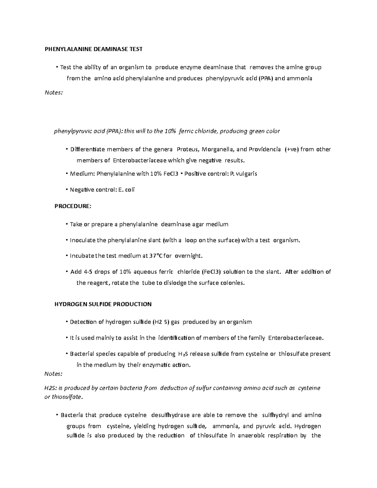 Phenylalanine Deaminase TEST - PHENYLALANINE DEAMINASE TEST Test the ...