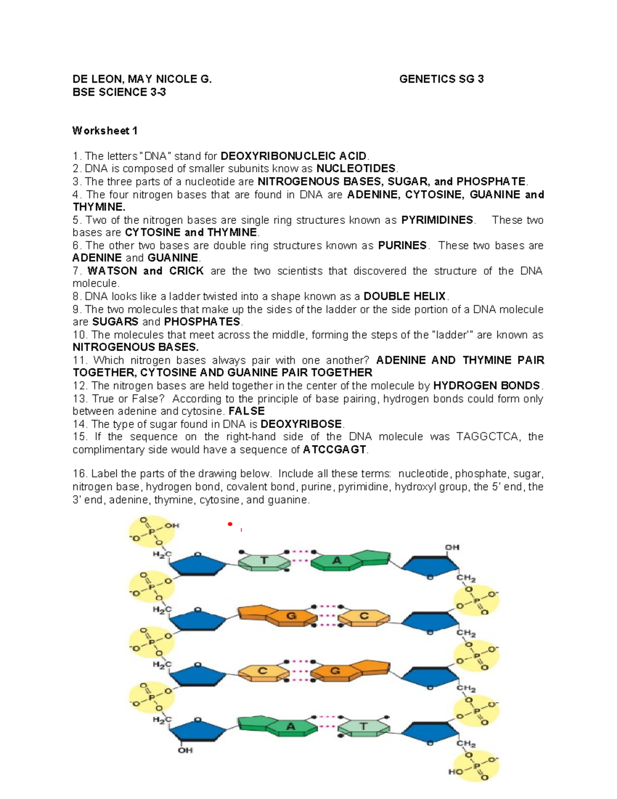DE LEON, MAY Nicole G SG 3 Genetics - DE LEON, MAY NICOLE G. GENETICS ...