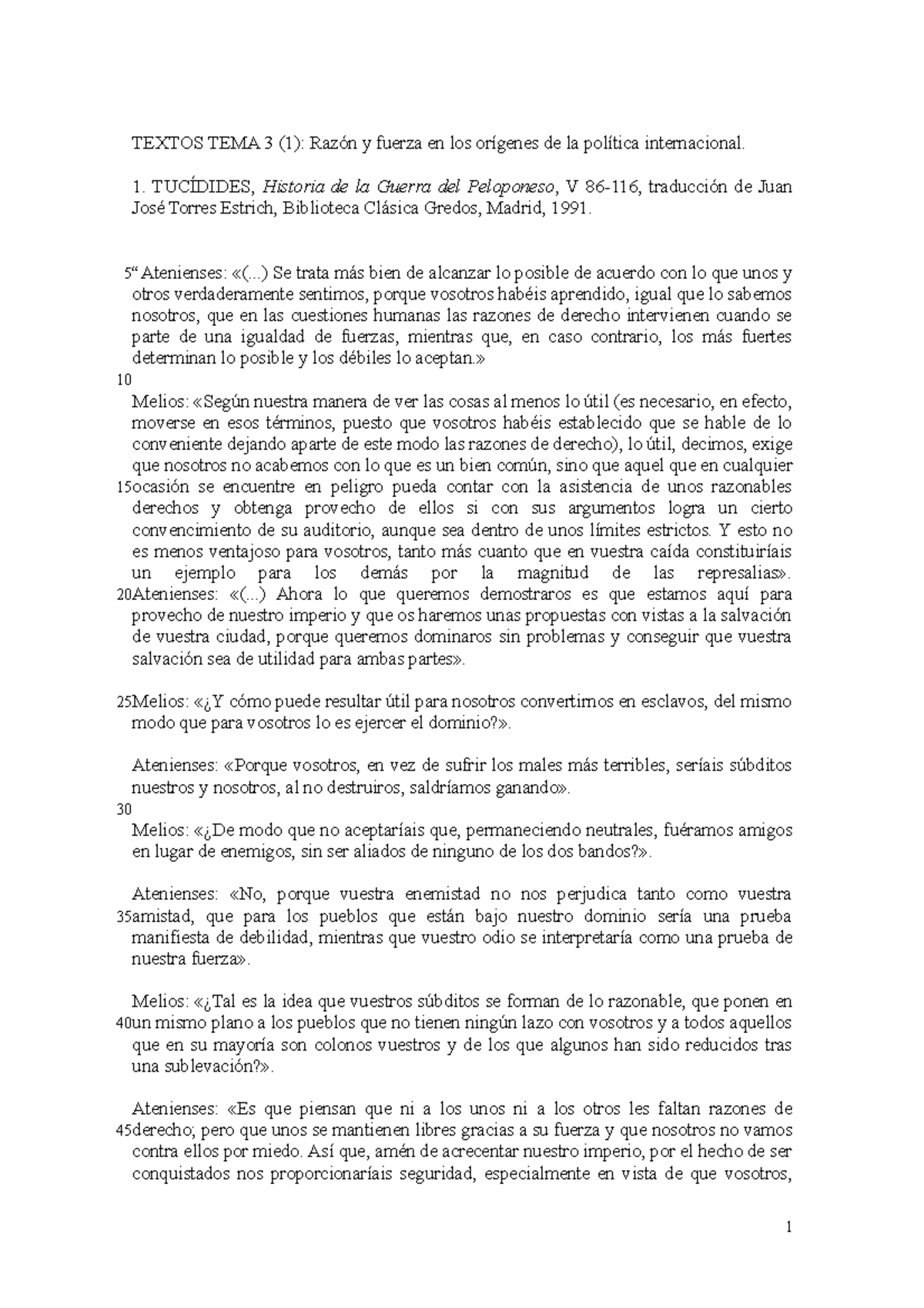 Textos tema 3 - TEXTOS TEMA 3 (1): Razón y fuerza en los orígenes de la ...