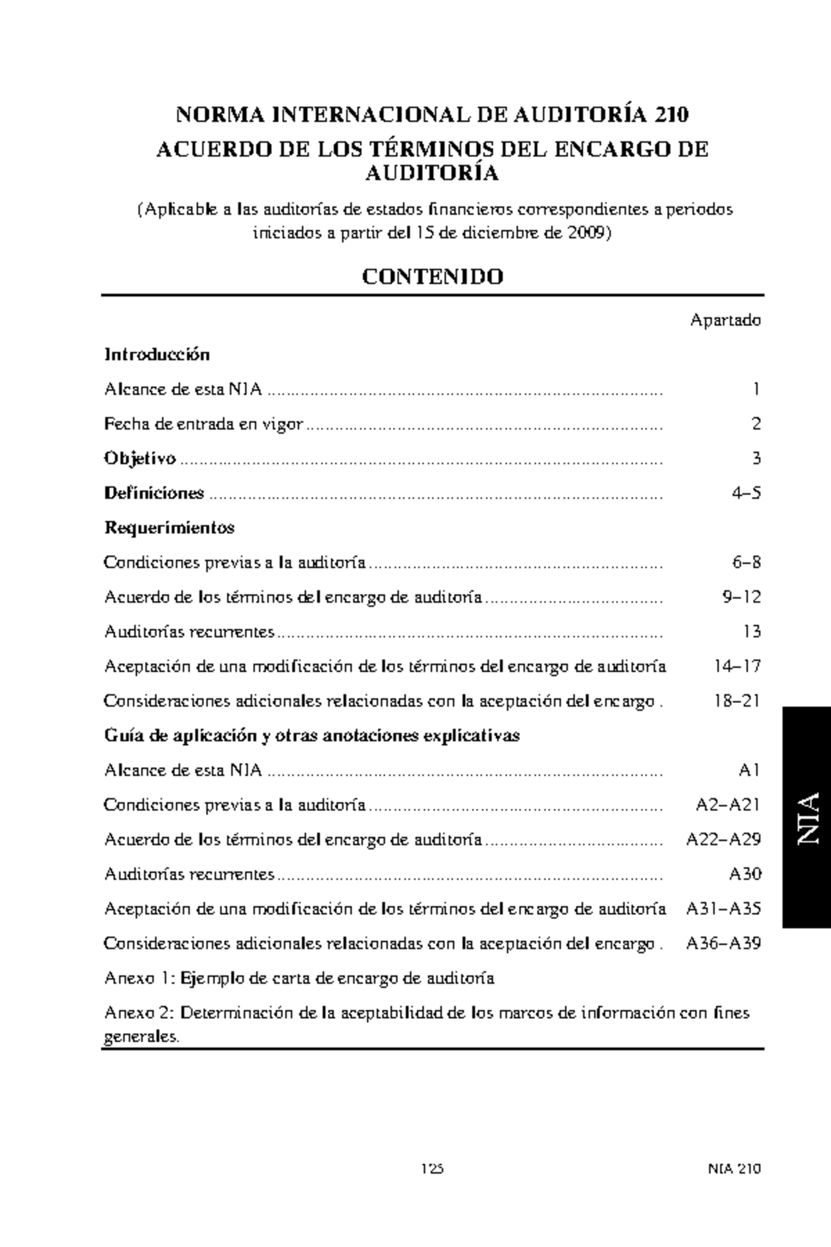 NIA 210 V - nia 210 - NIA NORMA INTERNACIONAL DE AUDITORÍA 210 ACUERDO ...