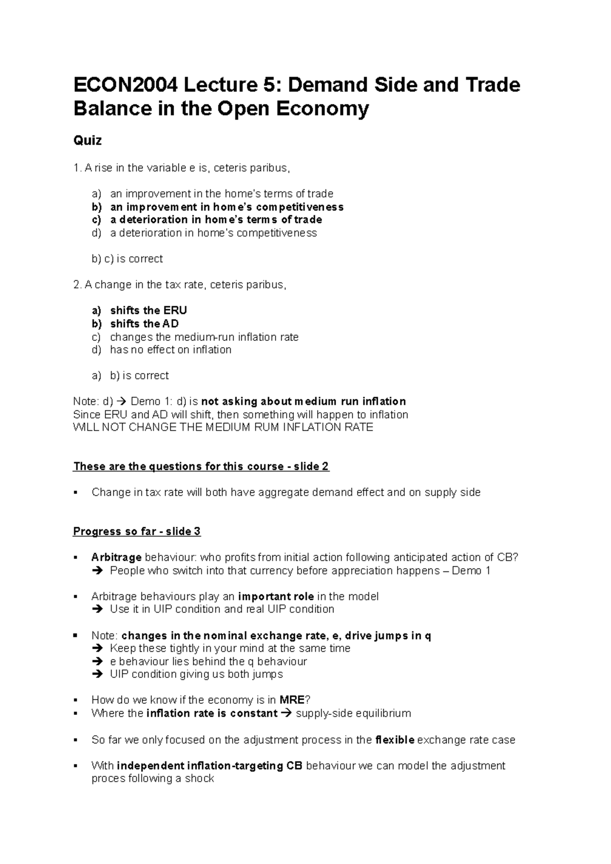 ECON2004 Term 2 Lecture 5 - ECON2004 Lecture 5: Demand Side and Trade Balance in the Open ...