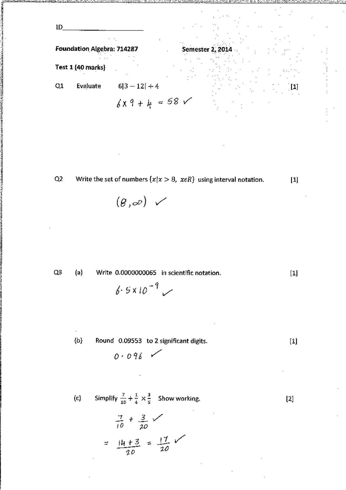 Test 2014, questions and answers - ID Foundation Algebra: 71 ...