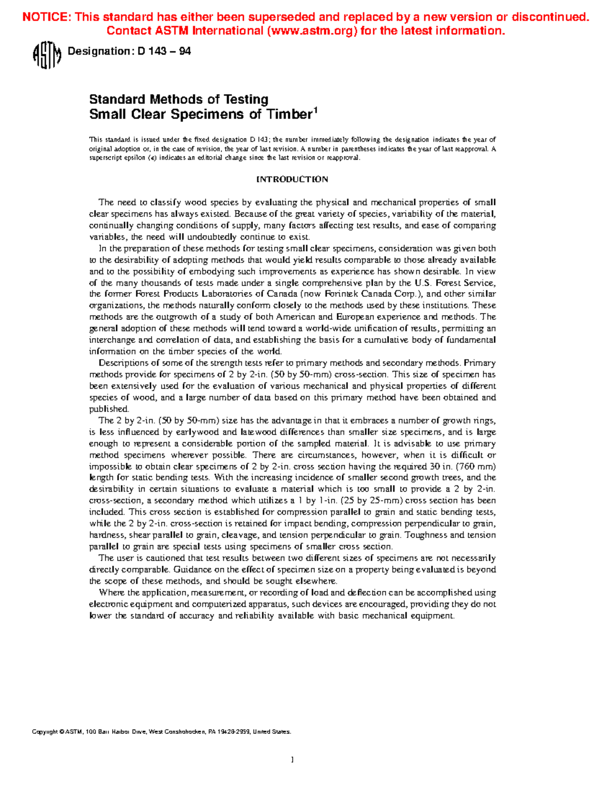 ASTM D 143 – 94 - Designation: D 143 – 94 Standard Methods of Testing ...