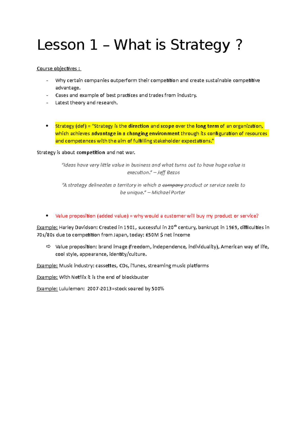 What is strategy ? - Lesson 1 – What is Strategy? Course objectives ...