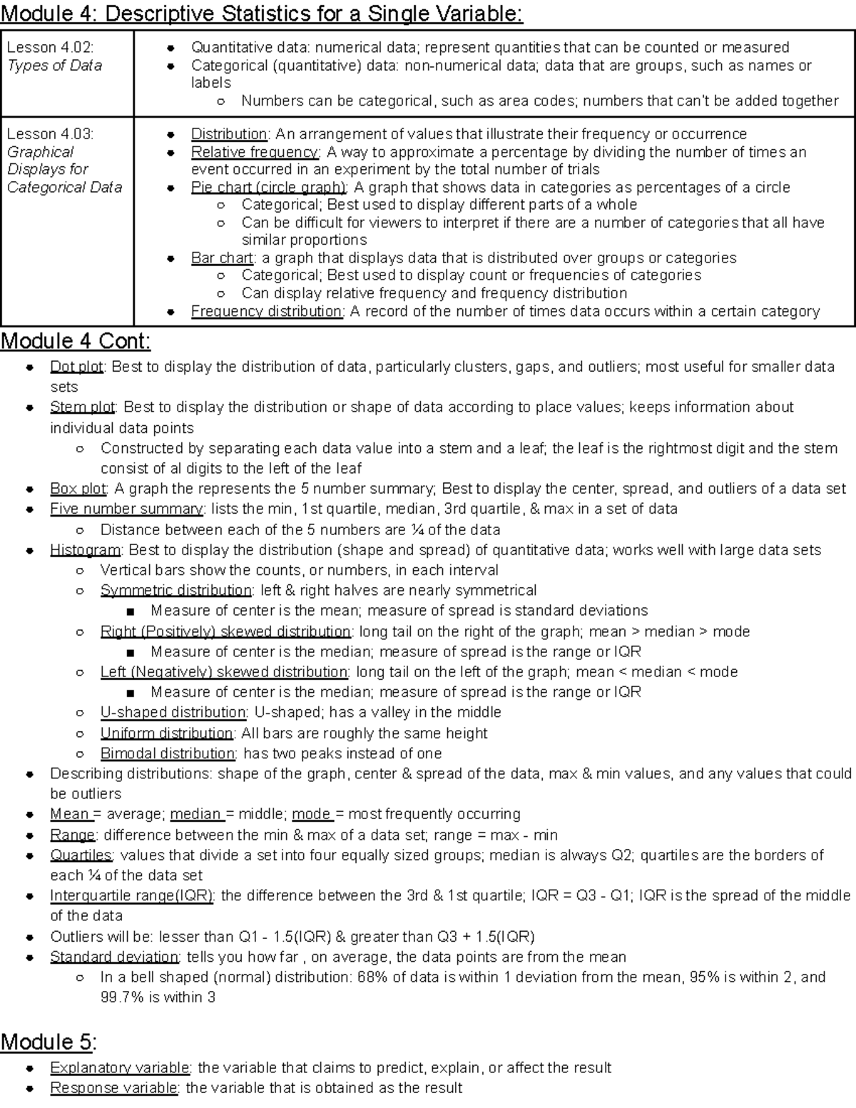 C955 Applied Probability & Statistics Notes - Module 4: Descriptive ...