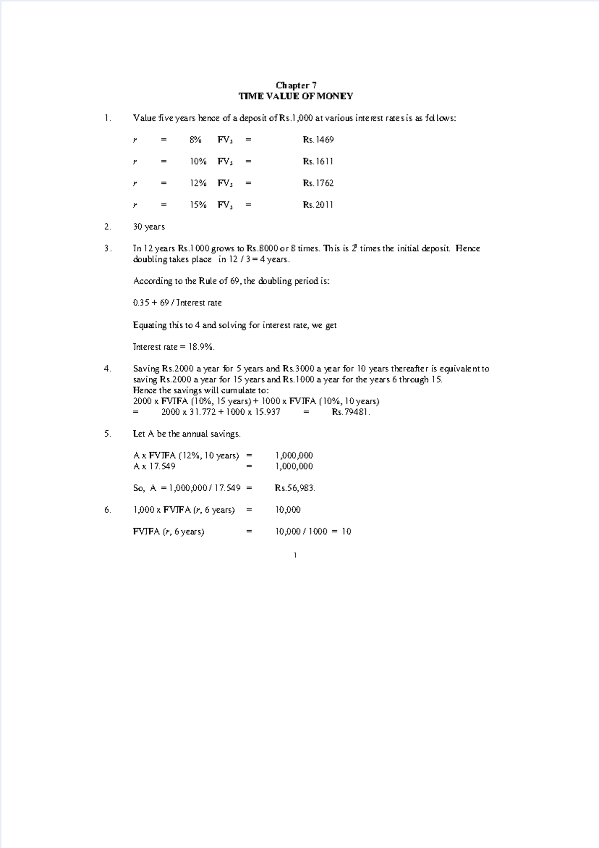Dokumen - Chapter 7 TIME VALUE OF MONEY Value five years hence of a ...