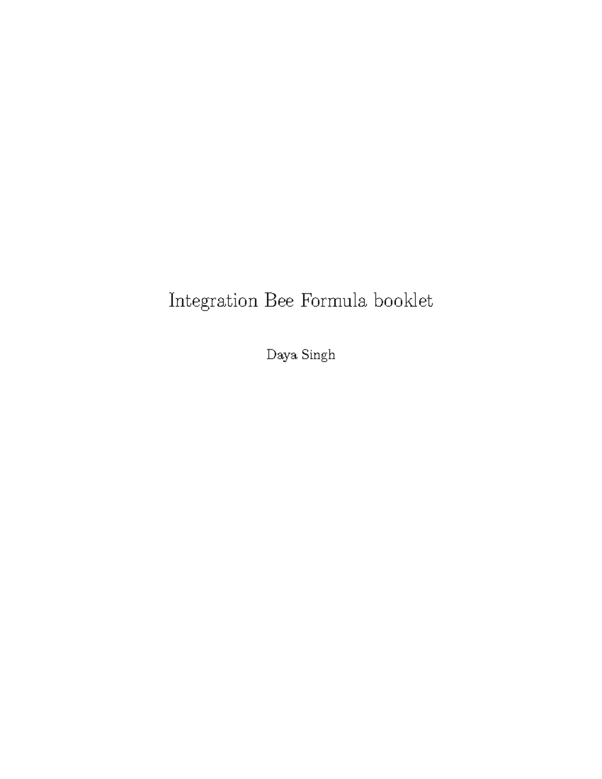 Integration Formula Booklet - Integration Bee Formula booklet Daya ...
