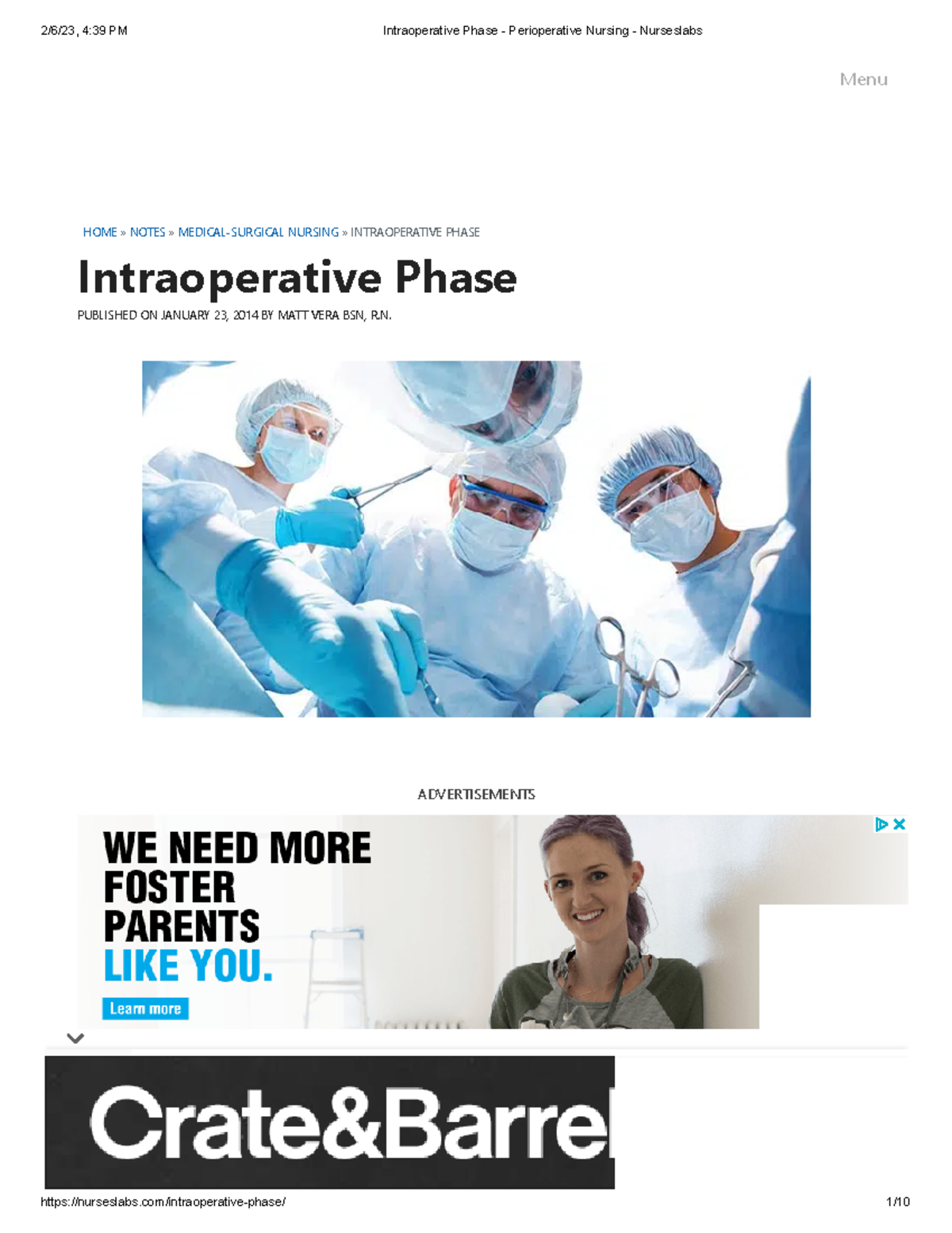 Intraoperative Phase - Perioperative Nursing - Nurseslabs - HOME ...