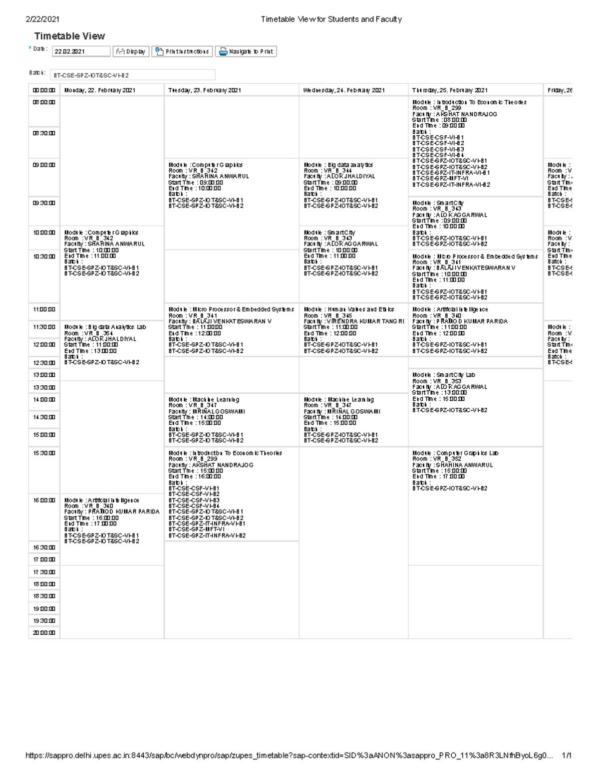 22 feb - timetable - 2/22/2021 Timetable View for Students and Faculty ...